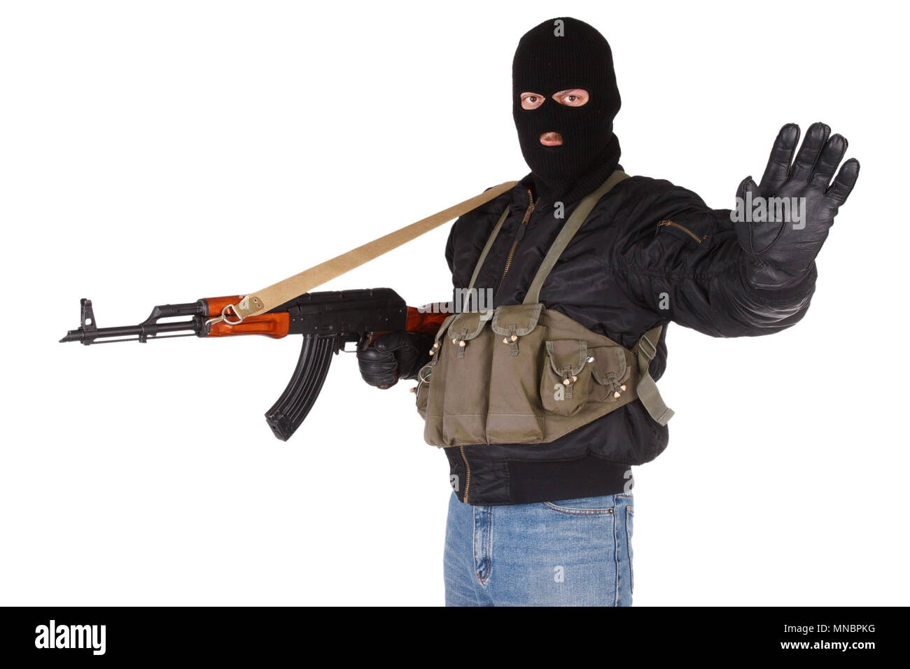Robber with AK 47 isolated on white bacground Stock Photo - Alamy