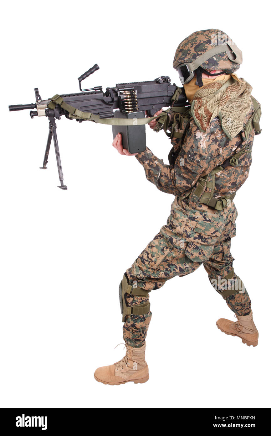 US MARINES with machine gun isolated on white Stock Photo - Alamy