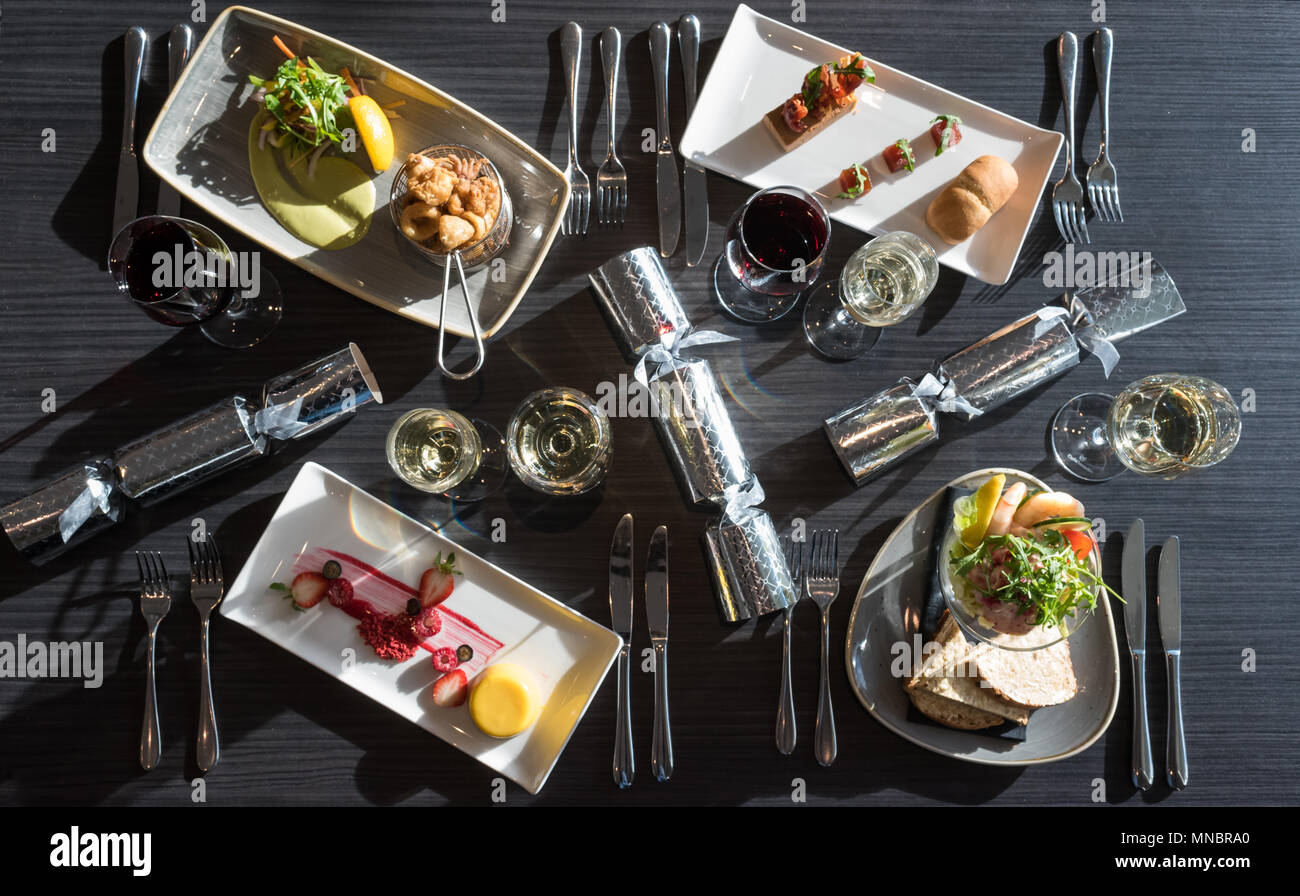 A modern festive meal seen from above Stock Photo - Alamy