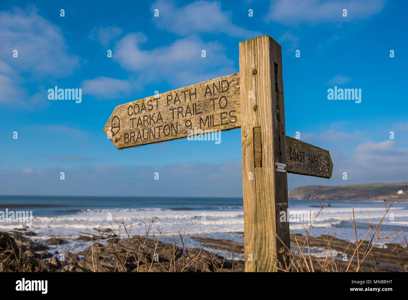 South west coast path devon woolacombe braunton tarka trail sign hi-res ...