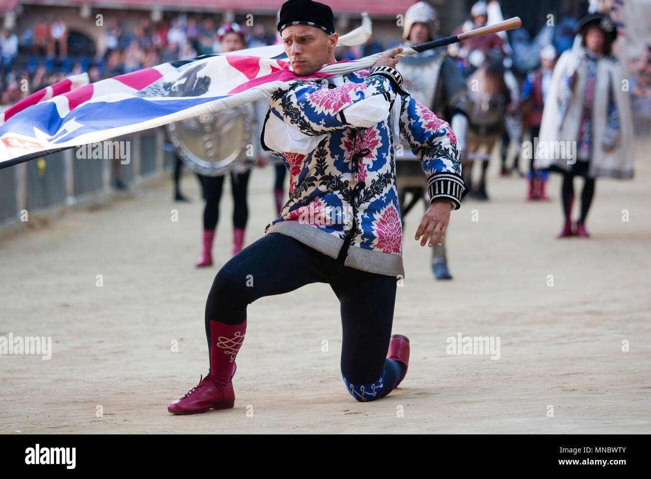 Flags of the contrade of the palio of siena hi-res stock photography ...