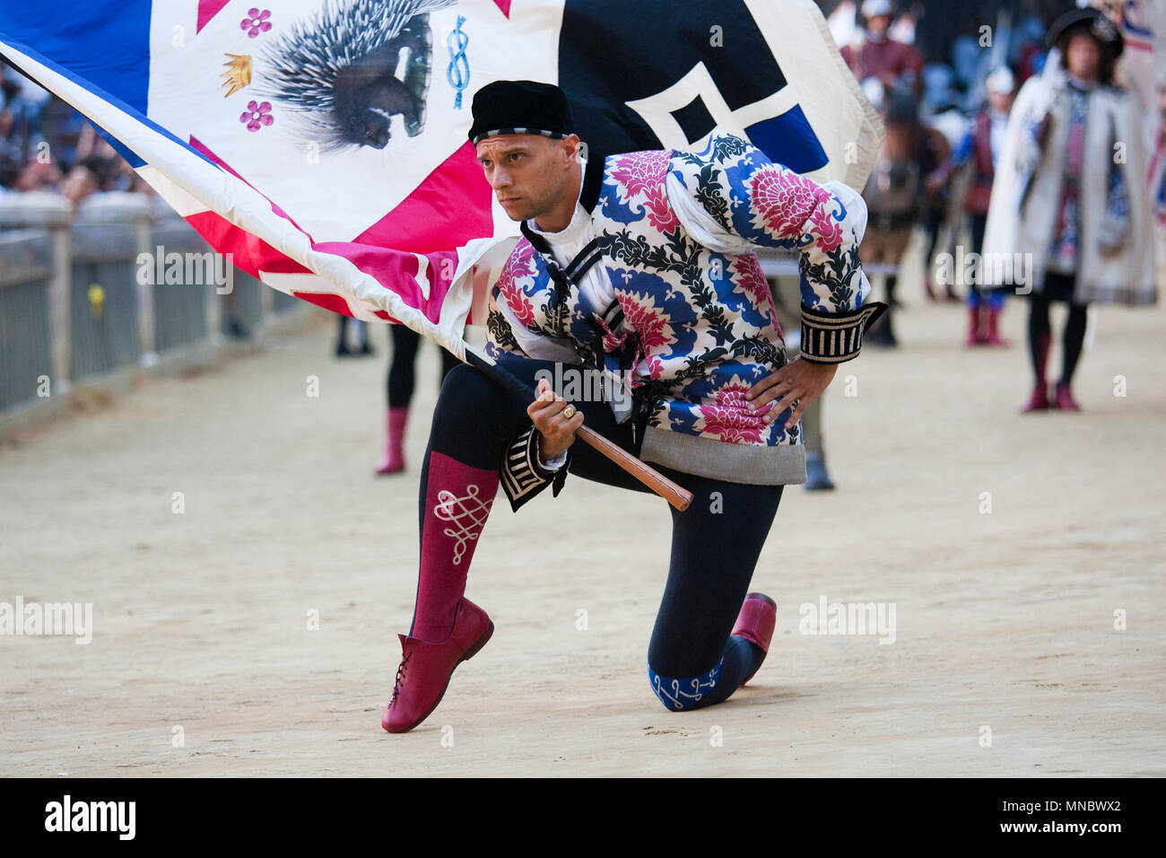 Flags of the contrade of the palio of siena hi-res stock photography ...