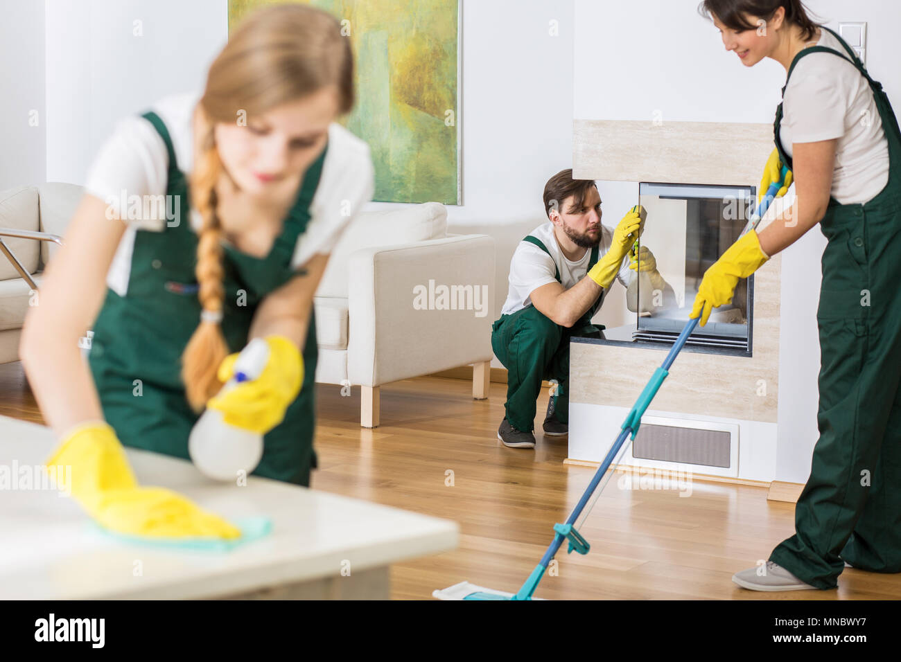 Professional cleaners team cleaning in hi-res stock photography and ...