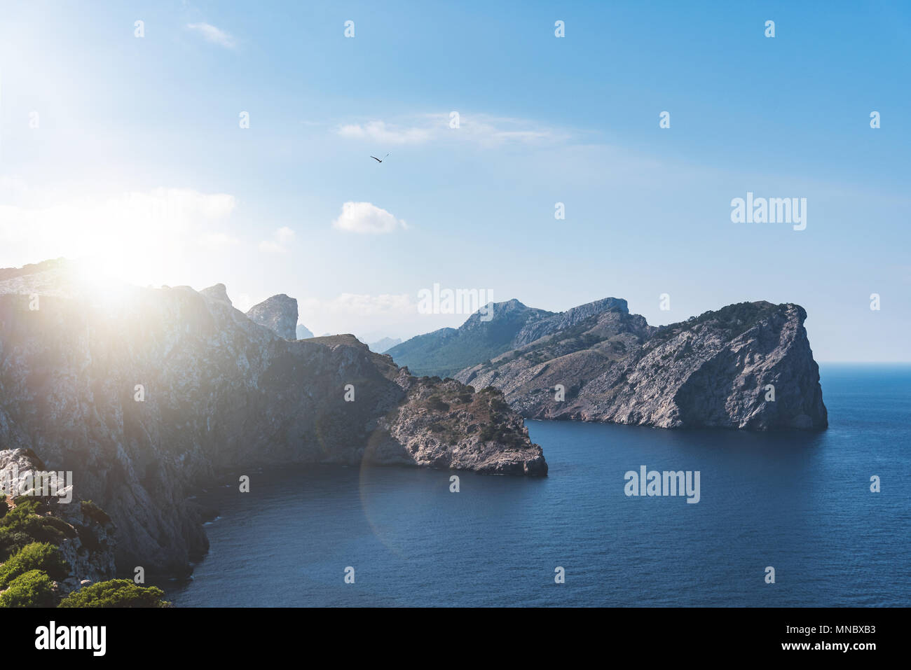 high angle view of scenic mediterranean sea and coastline with steep ...