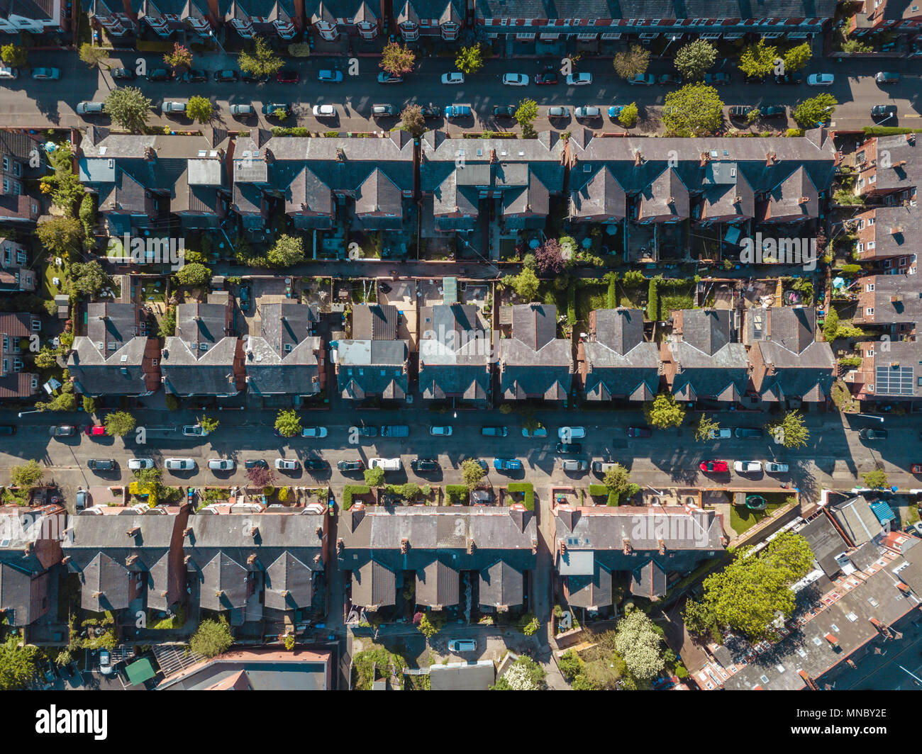 Aerial Houses Residential British England Drone Above View Summer Blue ...