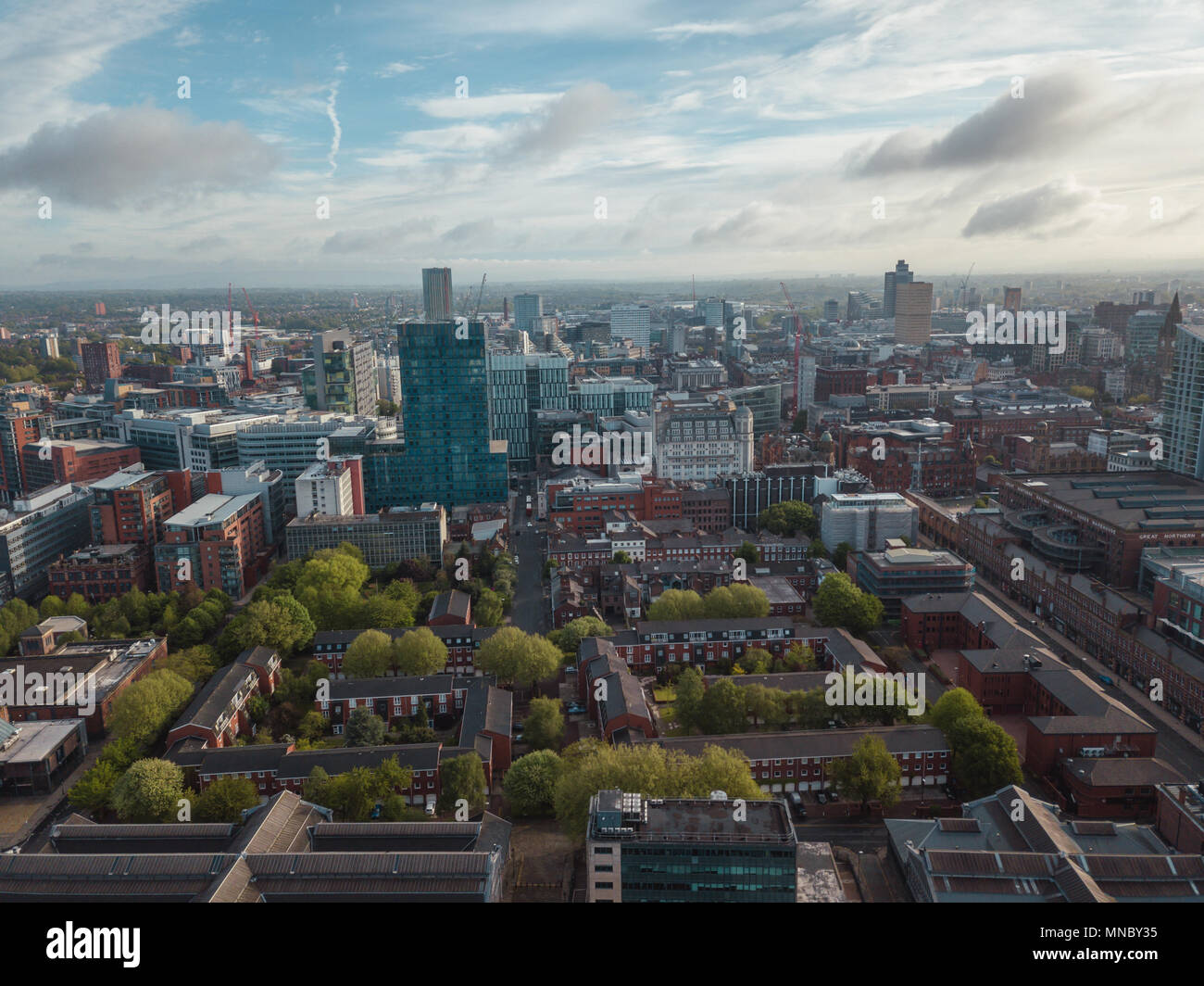 Manchester City Centre Drone Aerial View Above Building Work Skyline ...
