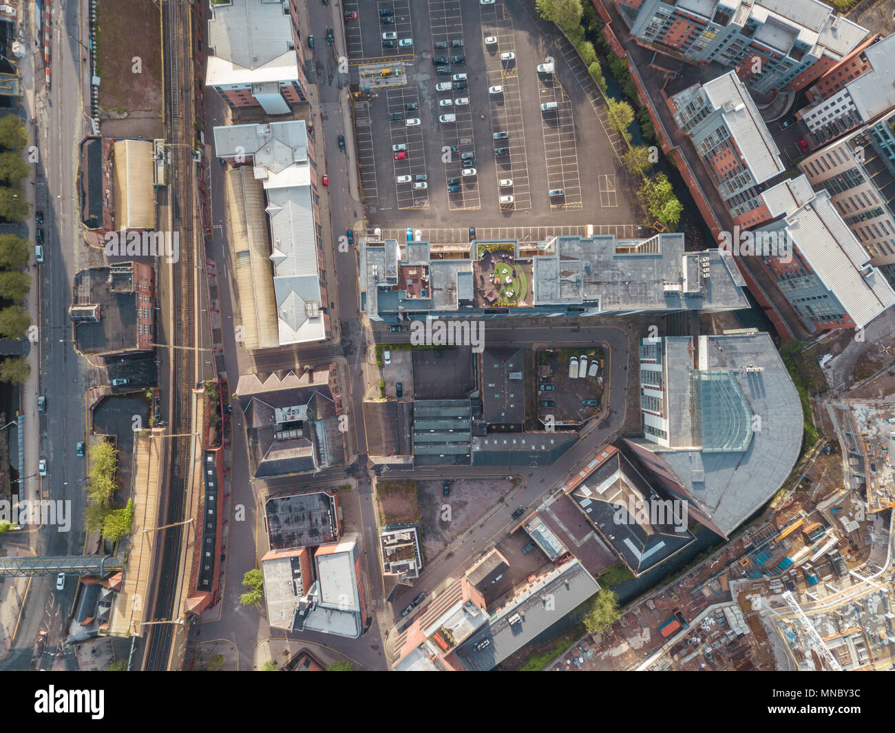 Manchester City Centre Drone Aerial View Above Building Work Skyline ...