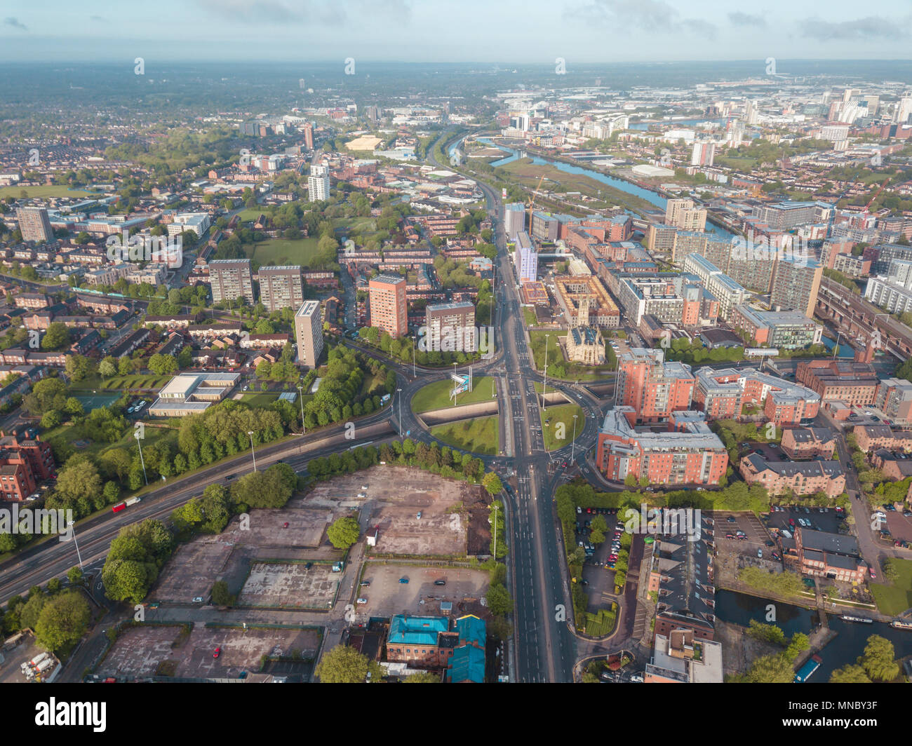 Manchester City Centre Drone Aerial View Above Building Work Skyline ...