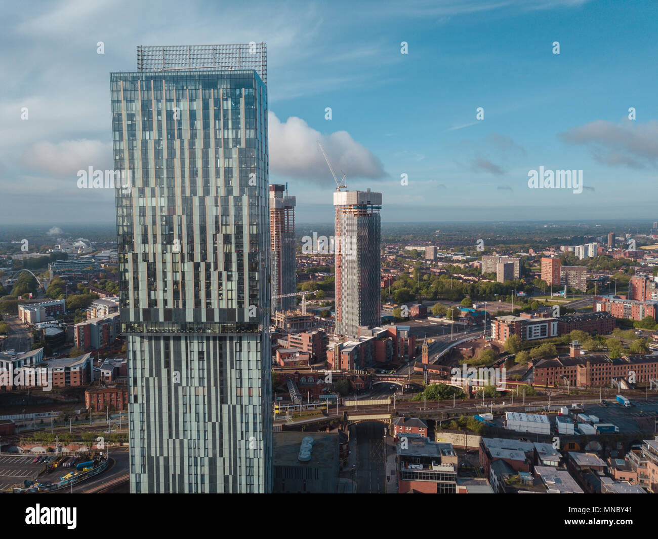 Manchester City Centre Drone Aerial View Above Building Work Skyline ...
