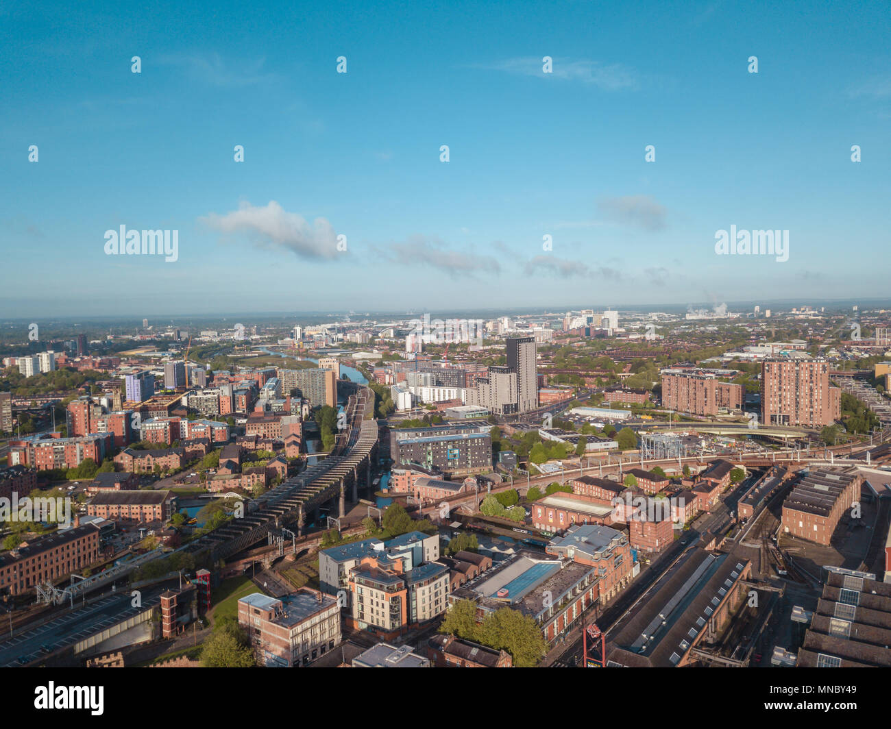 Manchester City Centre Drone Aerial View Above Building Work Skyline ...
