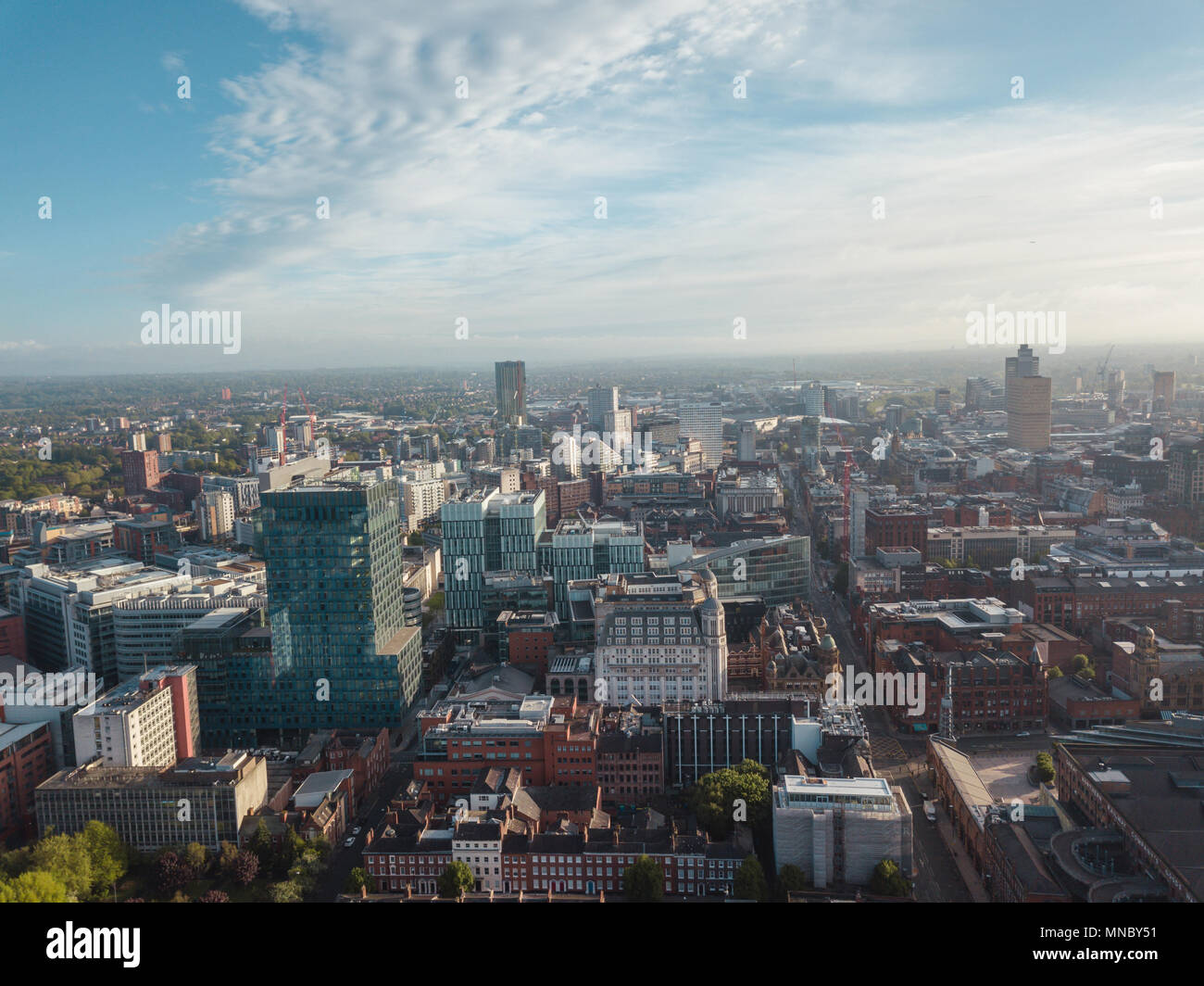 Manchester City Centre Drone Aerial View Above Building Work Skyline ...