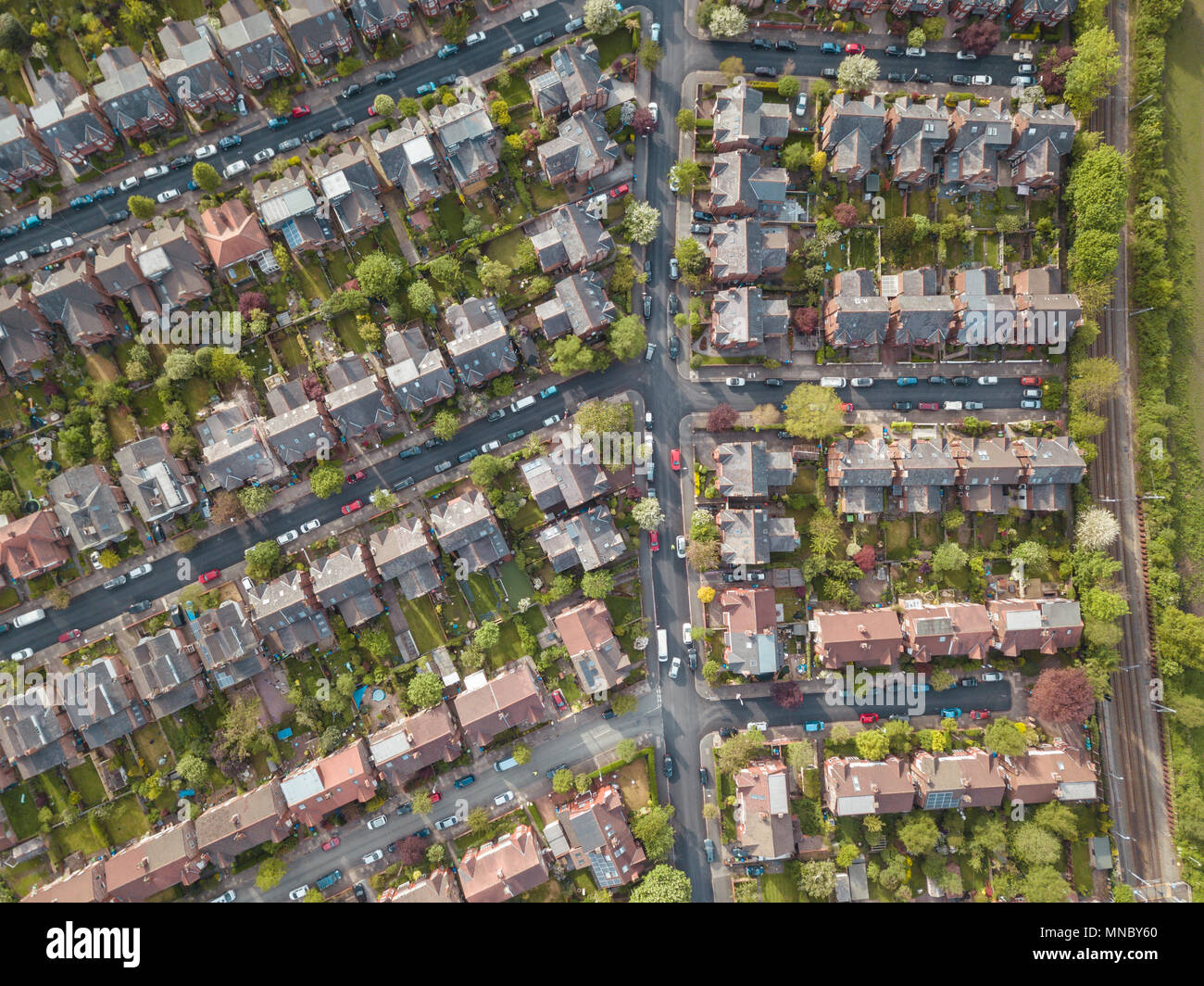 Aerial Houses Residential British England Drone Above View Summer Blue ...
