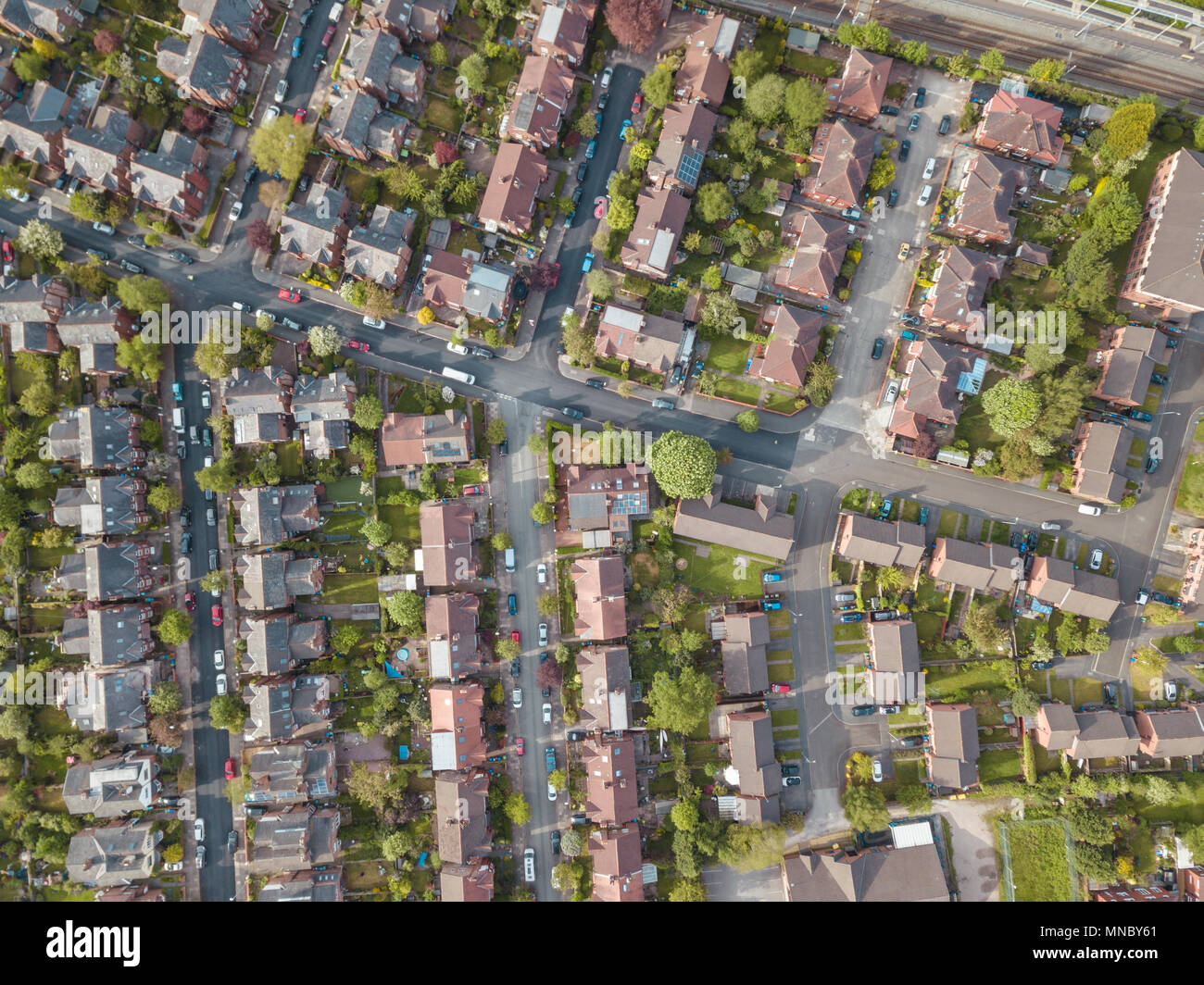Aerial Houses Residential British England Drone Above View Summer Blue ...