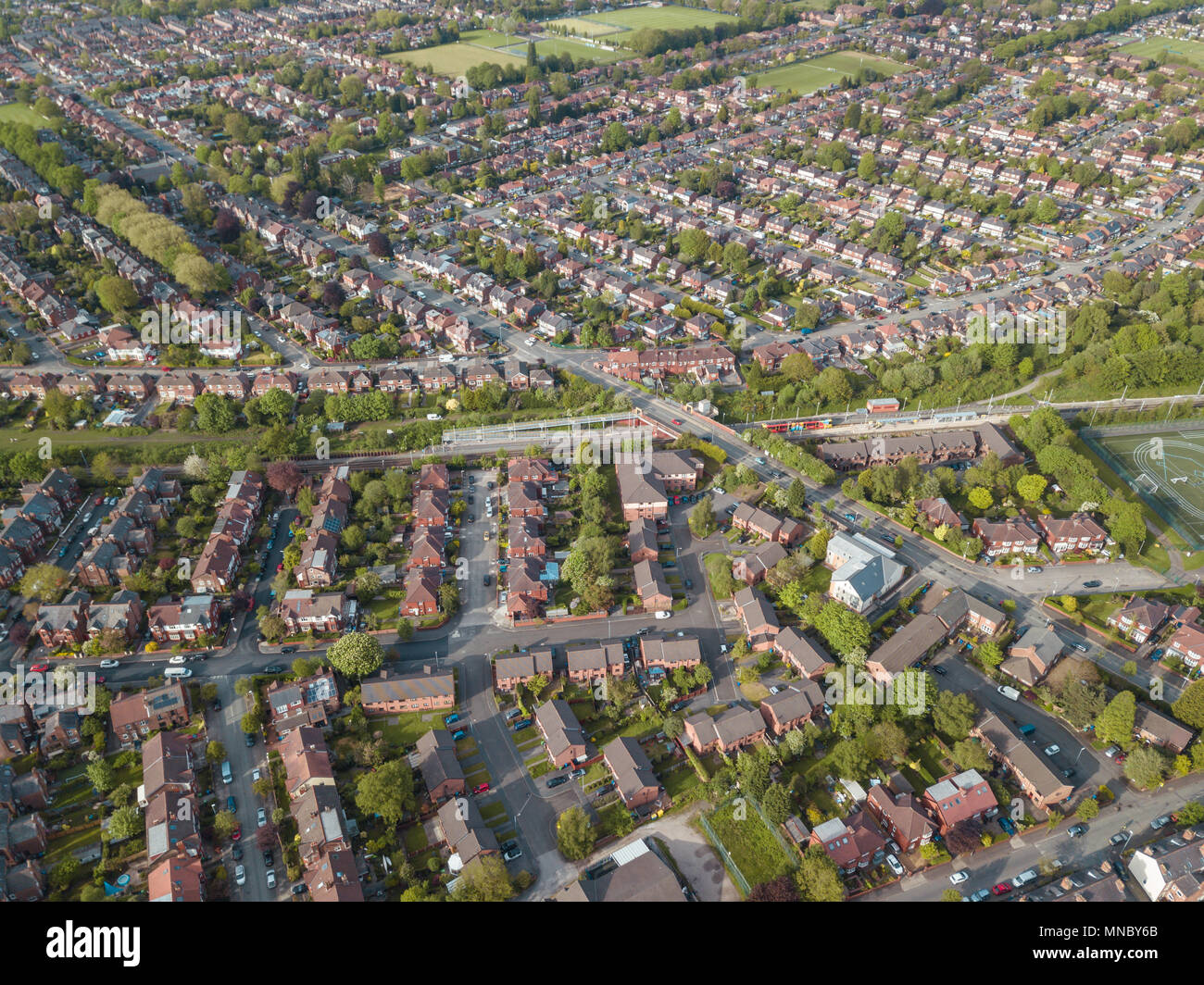 Aerial Houses Residential British England Drone Above View Summer Blue ...
