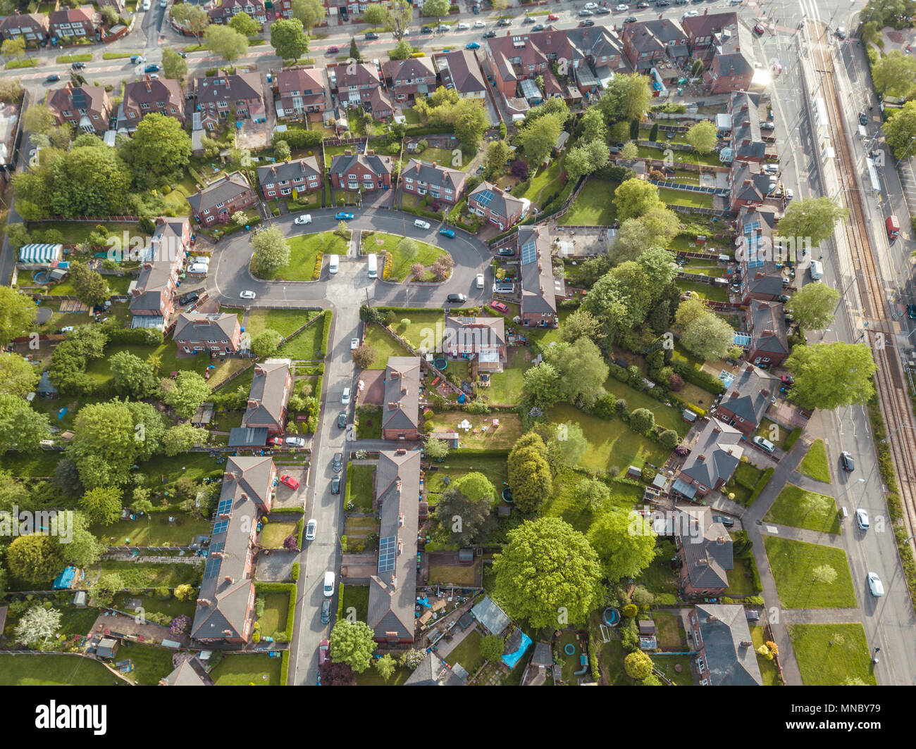Aerial Houses Residential British England Drone Above View Summer Blue ...