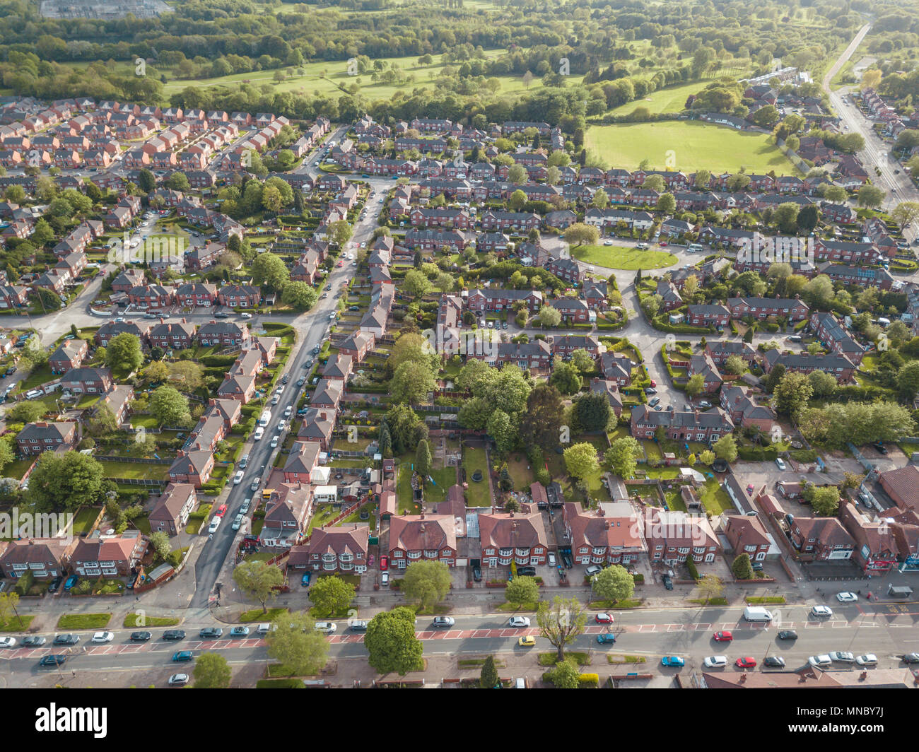 Aerial Houses Residential British England Drone Above View Summer Blue ...