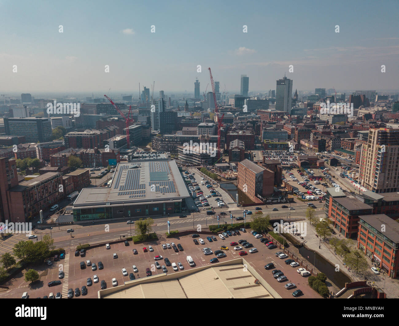Manchester City Centre Drone Aerial View Above Building Work Skyline ...