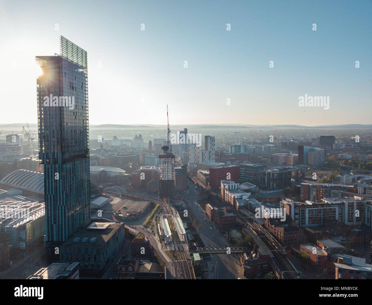 Manchester City Centre Drone Aerial View Above Building Work Skyline ...