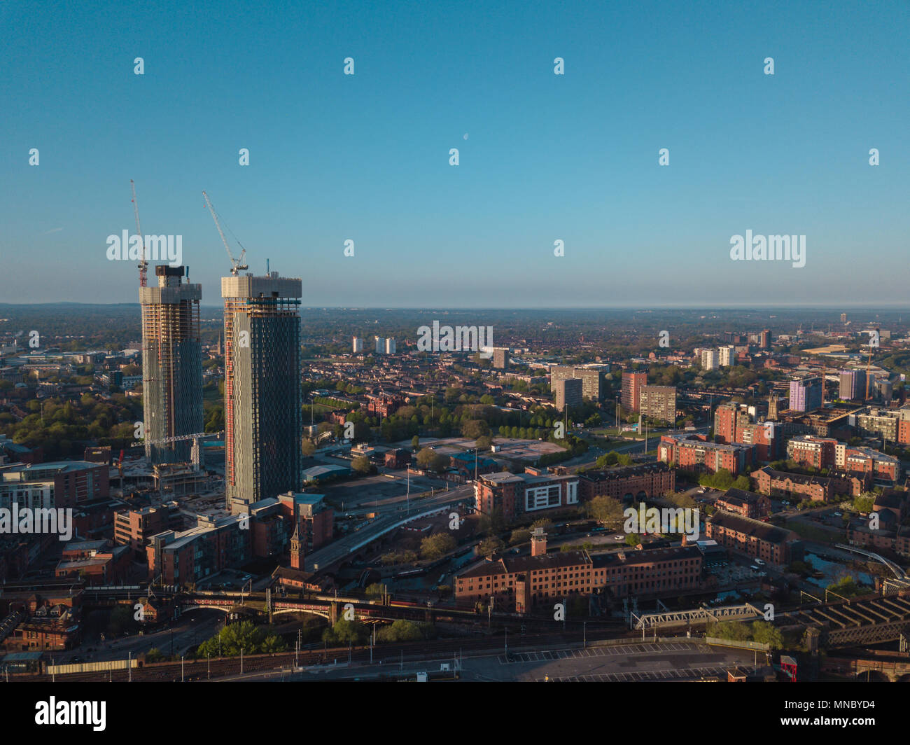 Manchester City Centre Drone Aerial View Above Building Work Skyline ...