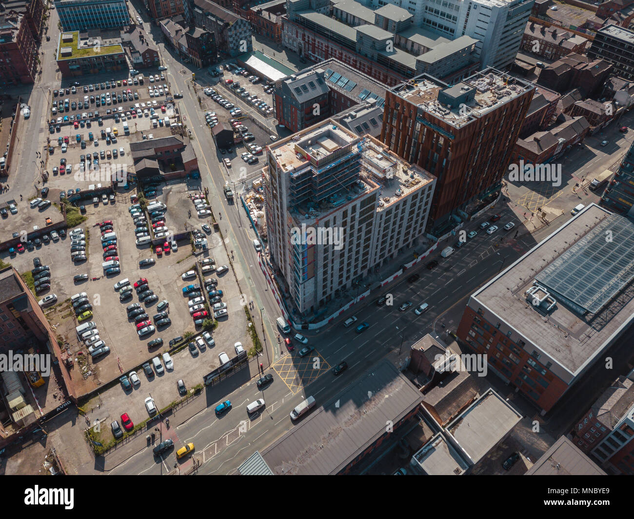 Manchester City Centre Drone Aerial View Above Building Work Skyline ...