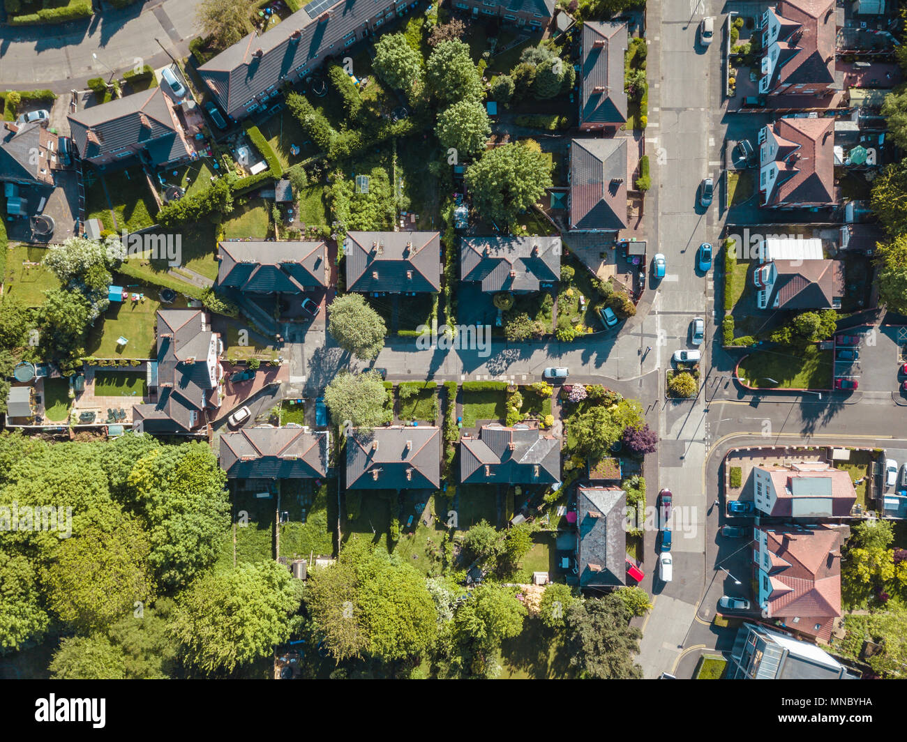 Aerial Houses Residential British England Drone Above View Summer Blue ...