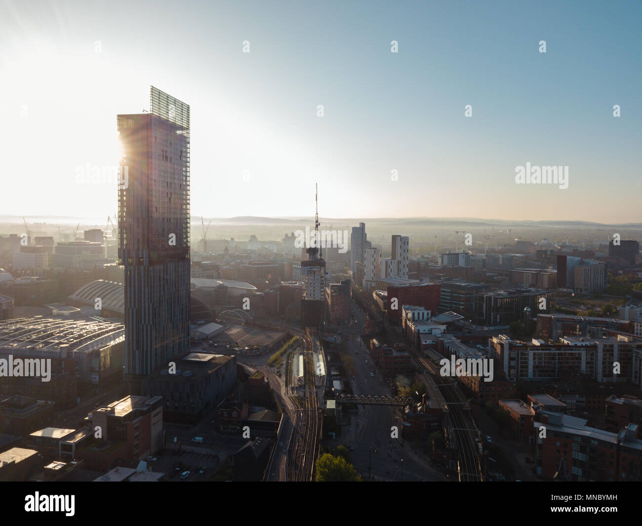 Manchester City Centre Drone Aerial View Above Building Work Skyline ...