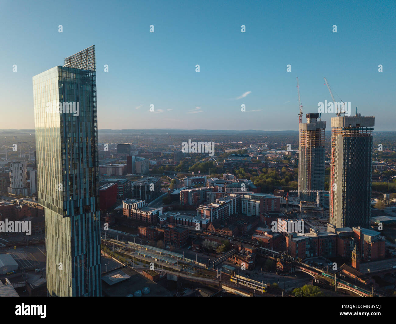 Manchester City Centre Drone Aerial View Above Building Work Skyline ...