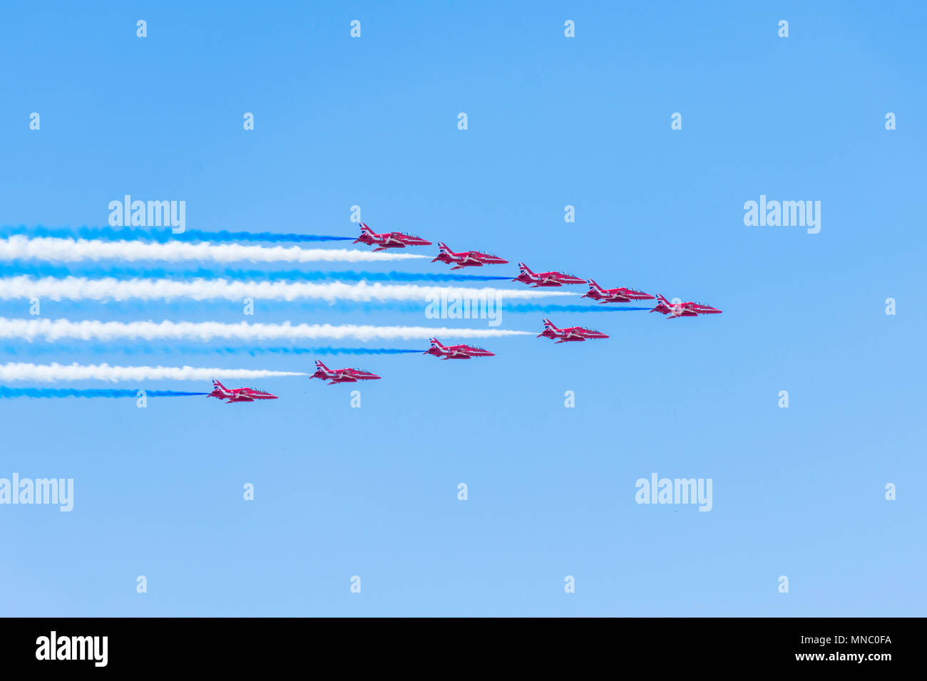The red arrows display formation with a blue sky, Athens, Greece Stock ...