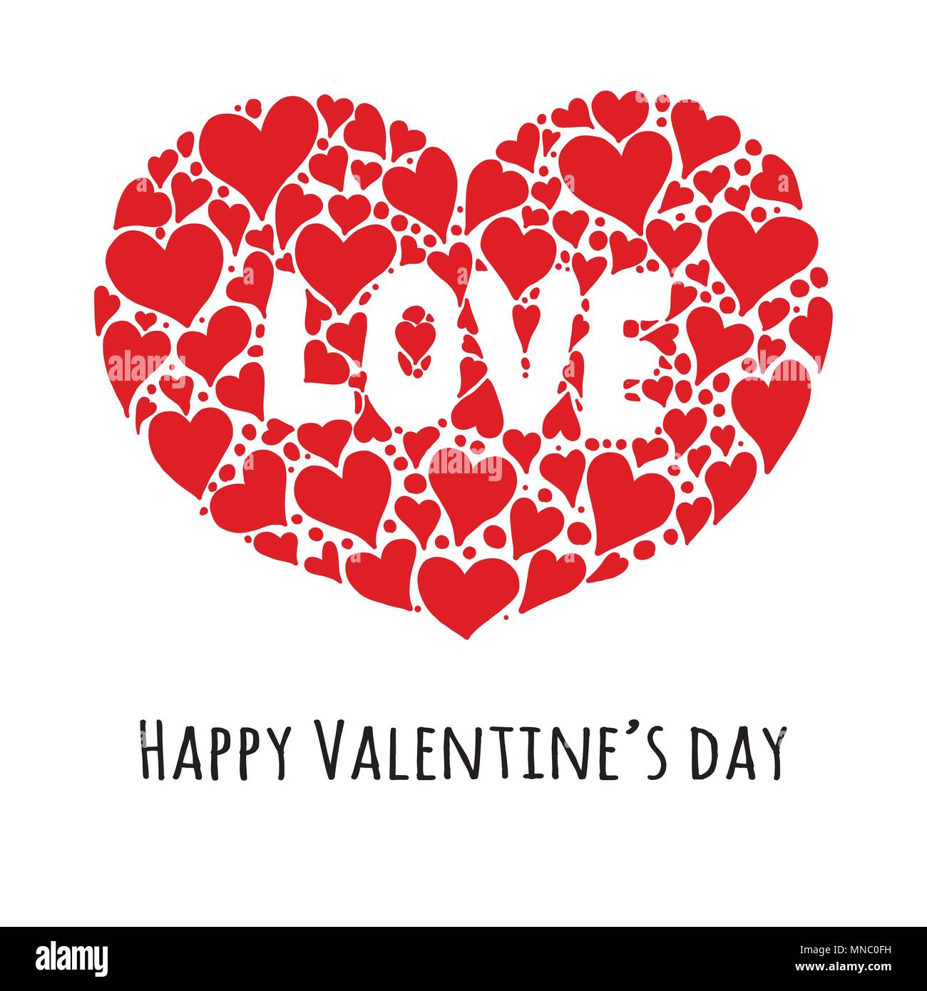 Hand drawn hearts form in big heart shape and LOVE shape in the middle ...