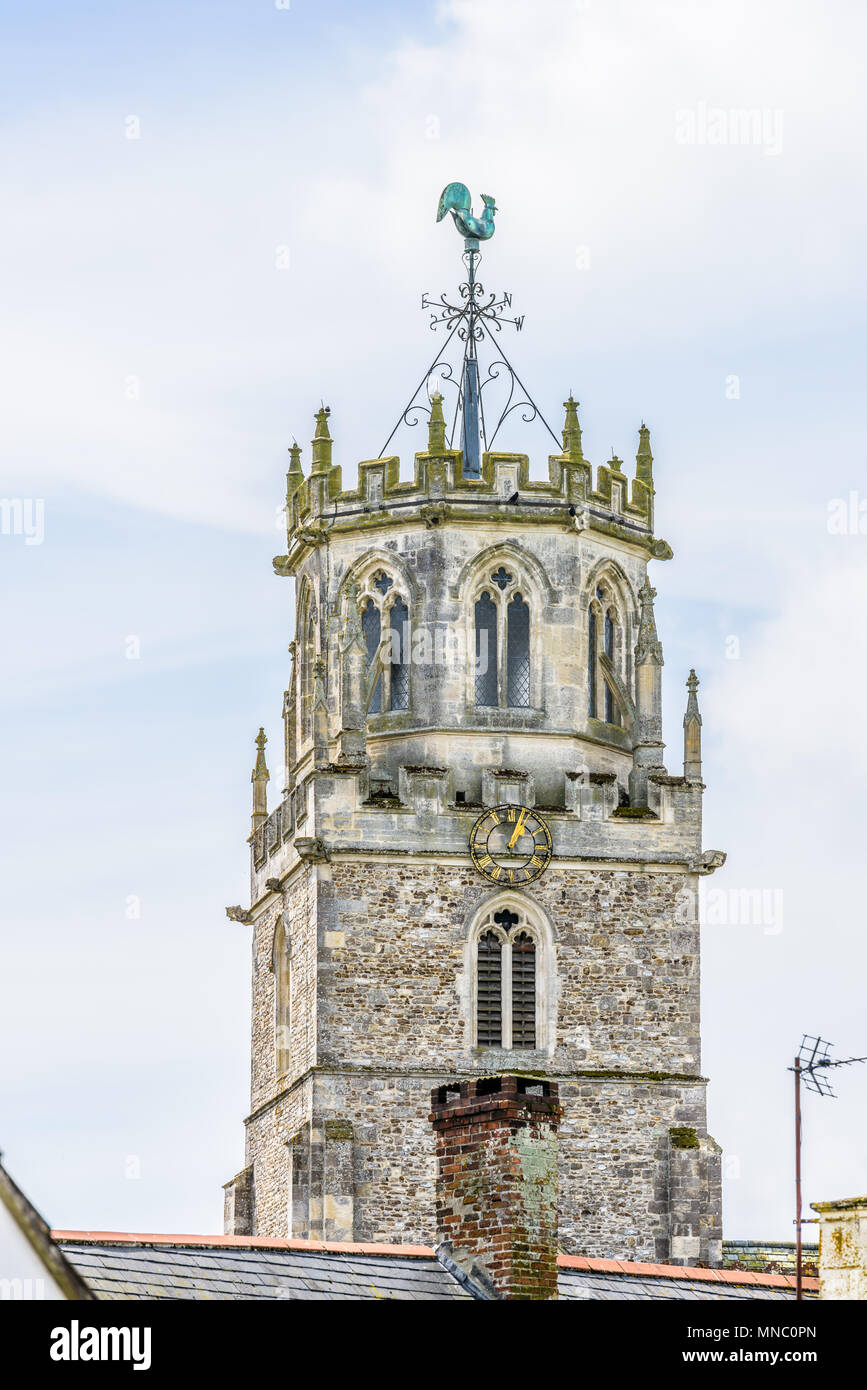 The octagonal (lantern) tower and weather vane at the medieval church ...