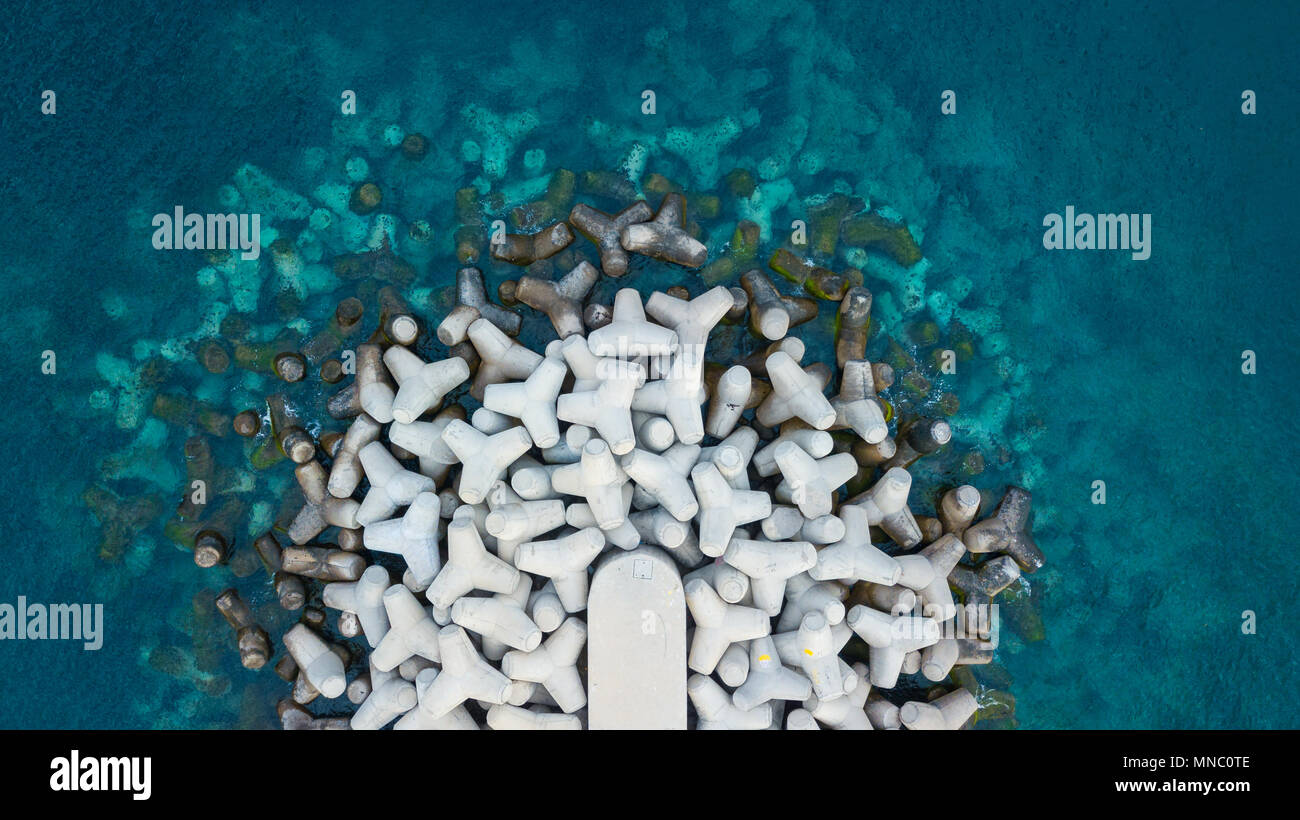 Top view of an abundance of concrete breakwater Stock Photo - Alamy