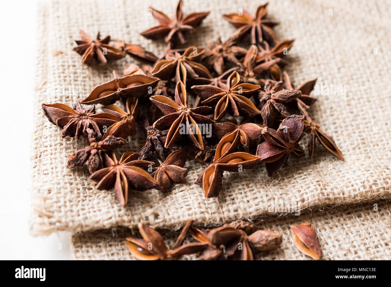 Star Anise Spice Fruits and Seeds on a Sack. Organic Product Stock ...