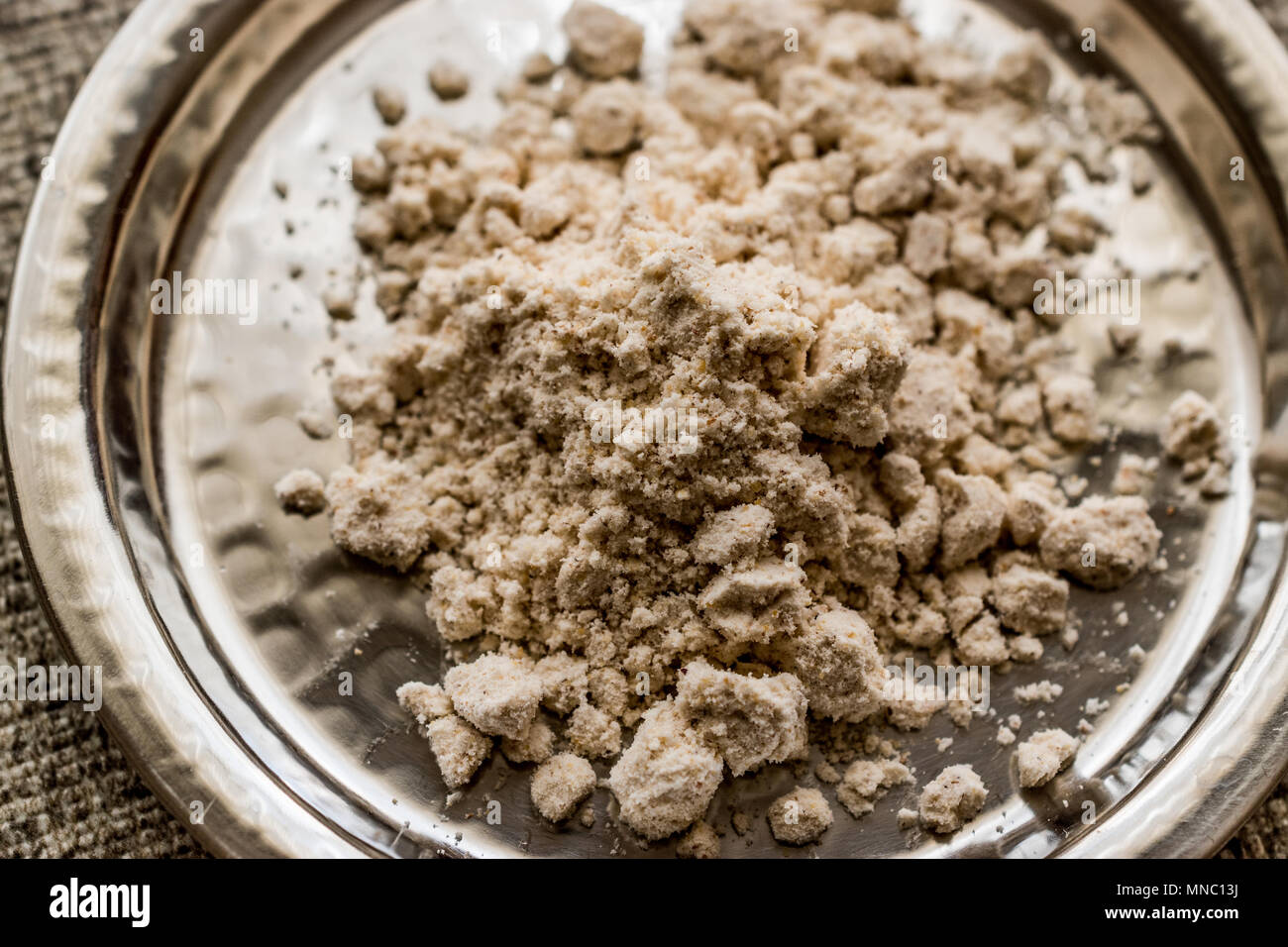 Mahlep, mahaleb or mahalep powder on silver plate. (Organic Concept ...