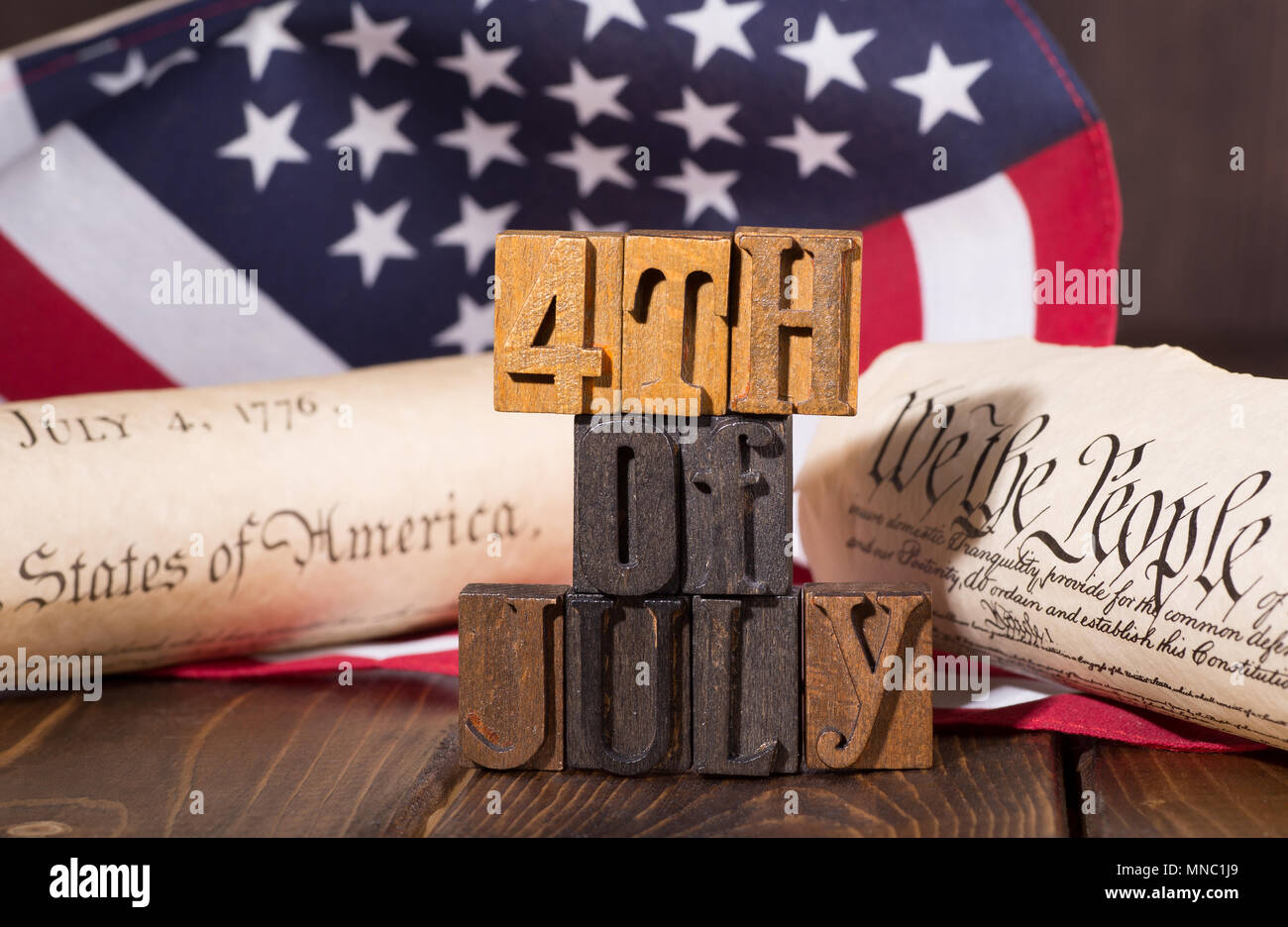 "4th of July" sign using wooden letter blocks with the United States ...