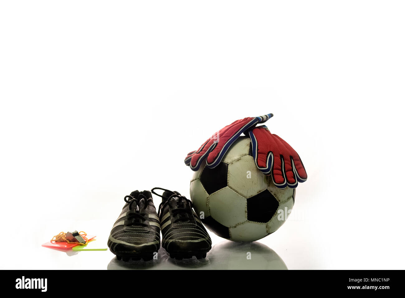 Soccer equipment are isolated on white background Stock Photo - Alamy