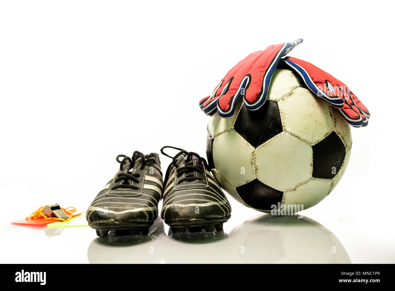 Soccer equipment are isolated on white background Stock Photo - Alamy