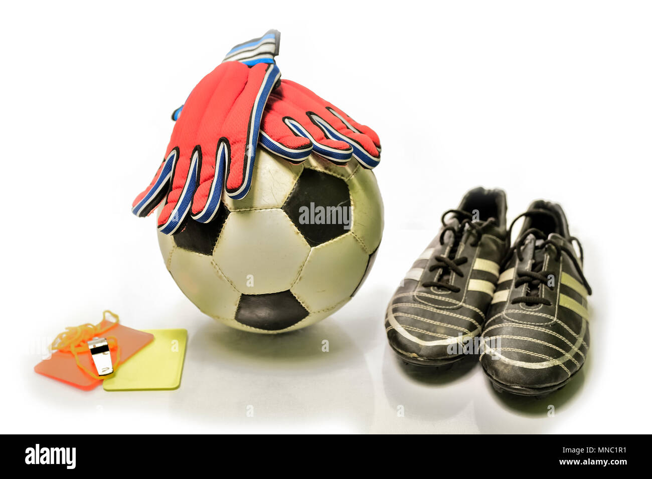 Soccer equipment are isolated on white background Stock Photo - Alamy