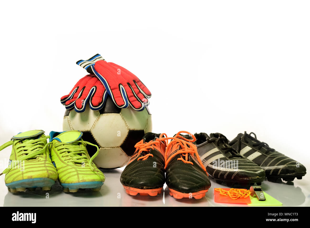 Soccer equipment are isolated on white background Stock Photo - Alamy