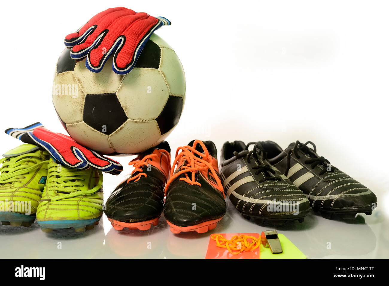 Soccer equipment are isolated on white background Stock Photo - Alamy