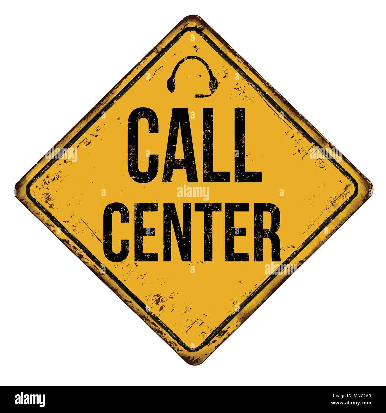 Call center vintage rusty metal sign on a white background, vector ...