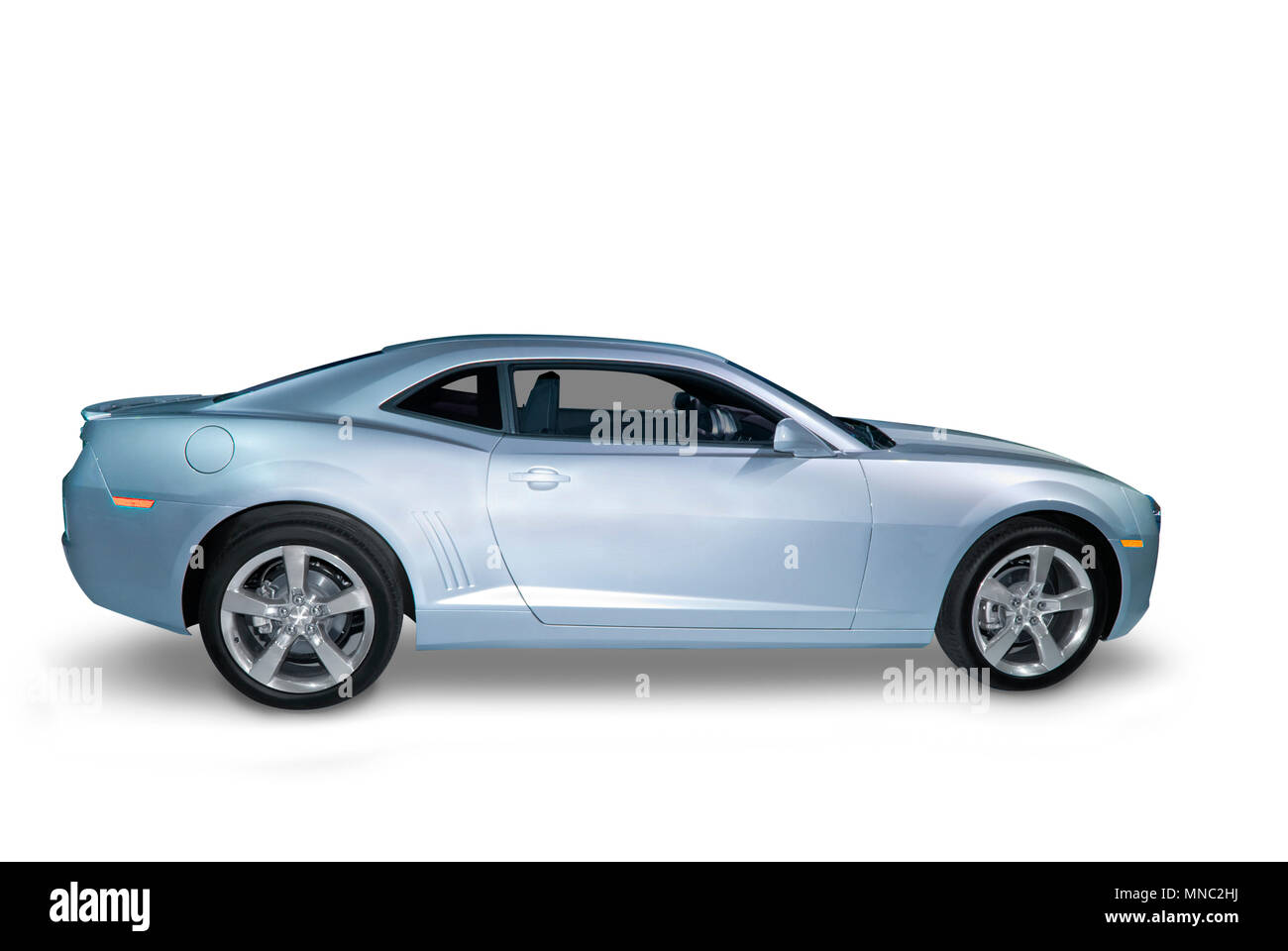 Brand new light blue sports car isolated on a white background. A ...