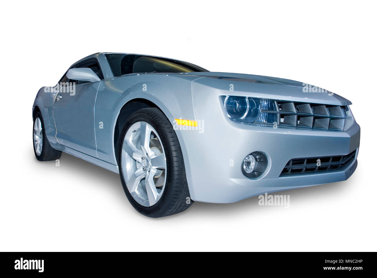 Brand new sports car isolated on a white background. A realistic shadow ...