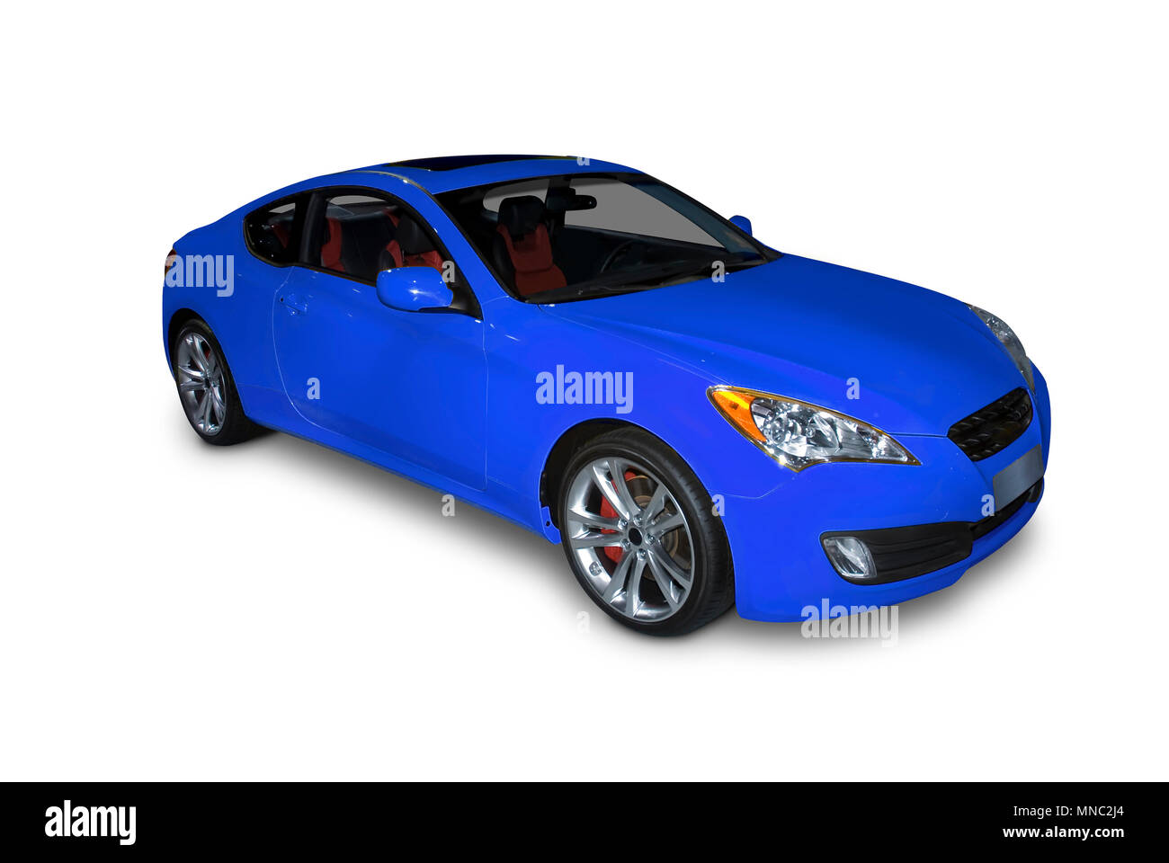 Brand new blue sports car isolated on a white background. A realistic ...