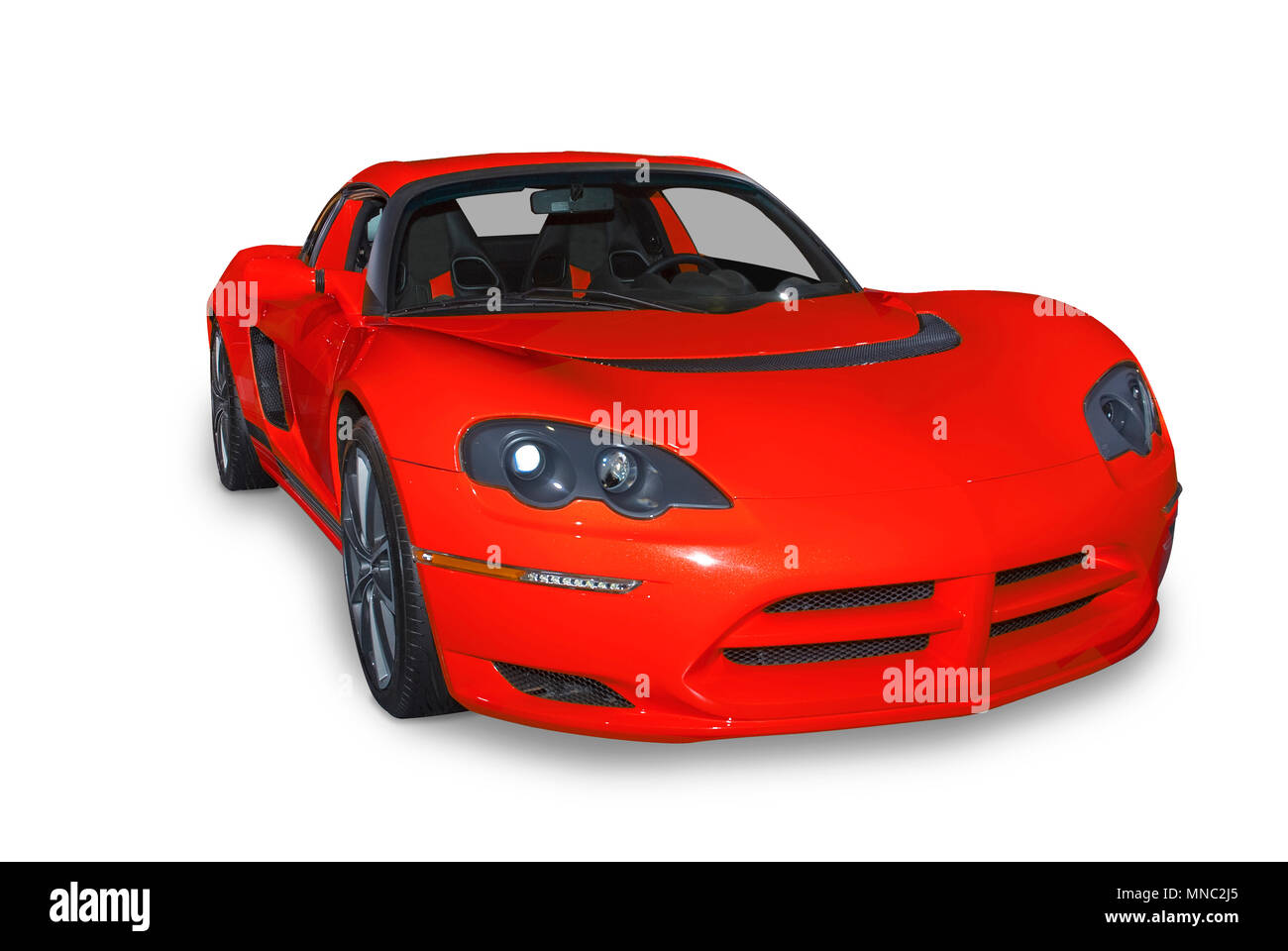 Bright red electric sports car isolated on a white background. A ...