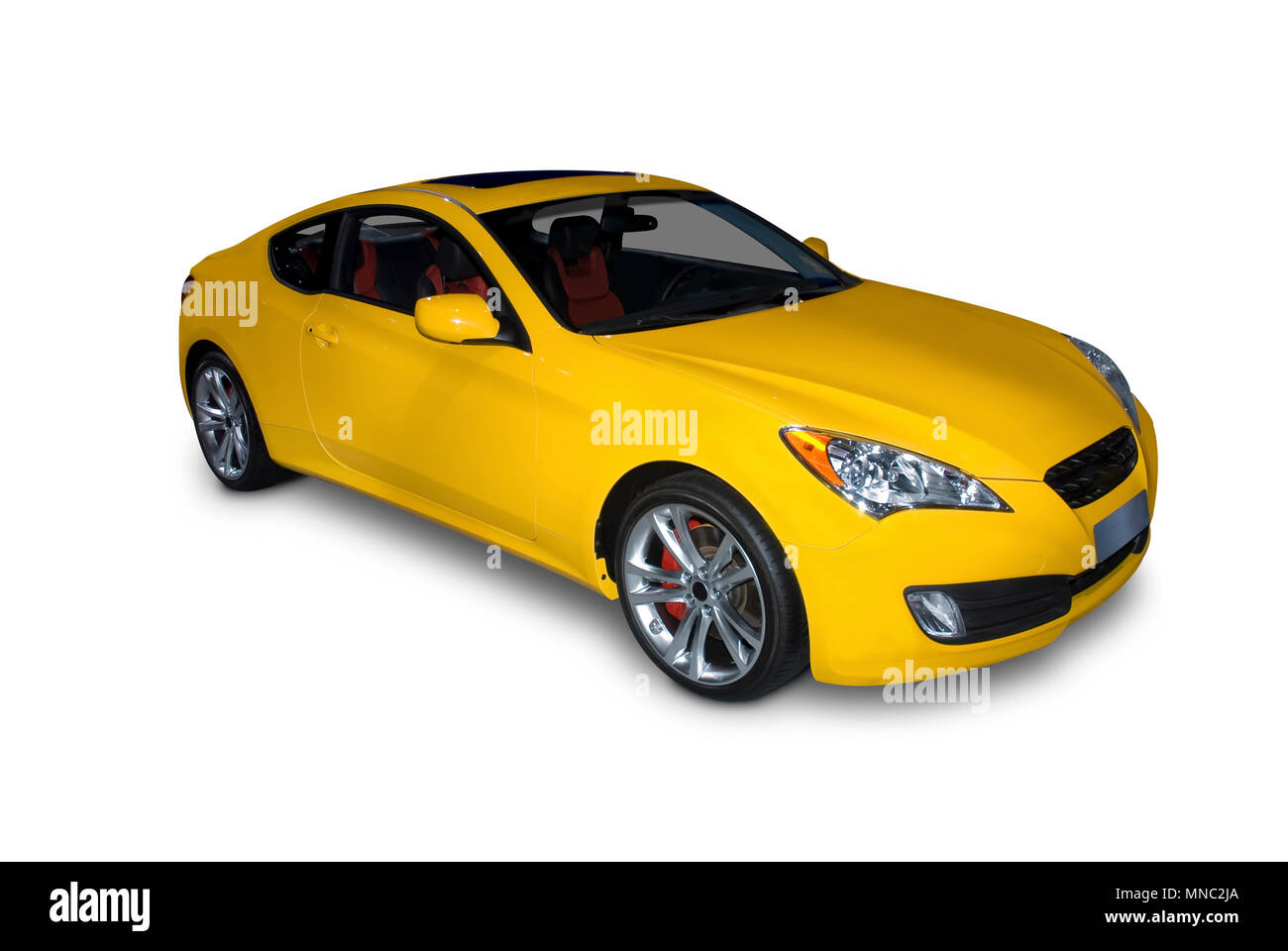 Brand new yellow sports car isolated on a white background. A realistic ...