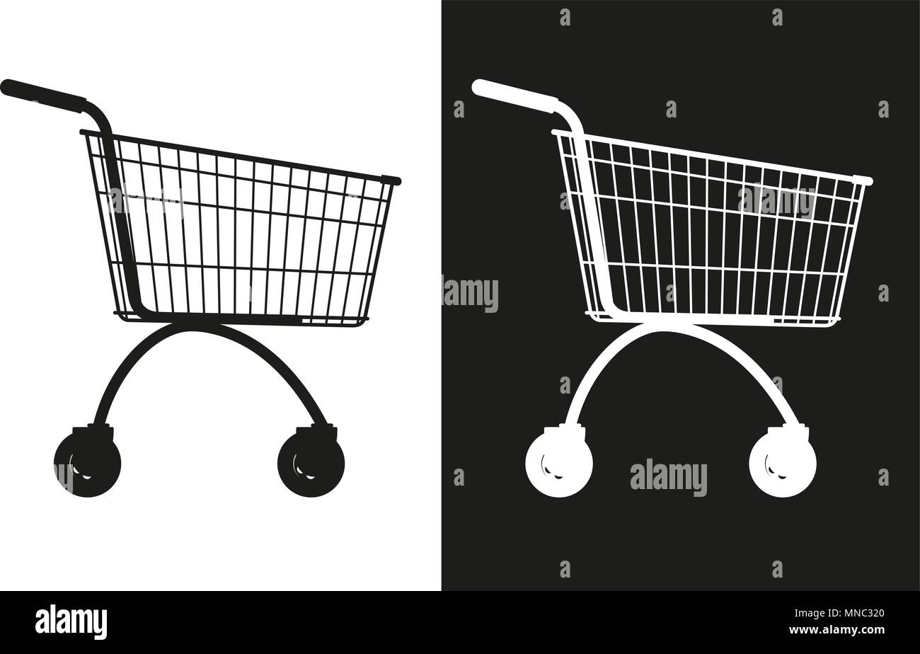 simple shopping trolley silhouettes in a supermarket on a white and ...