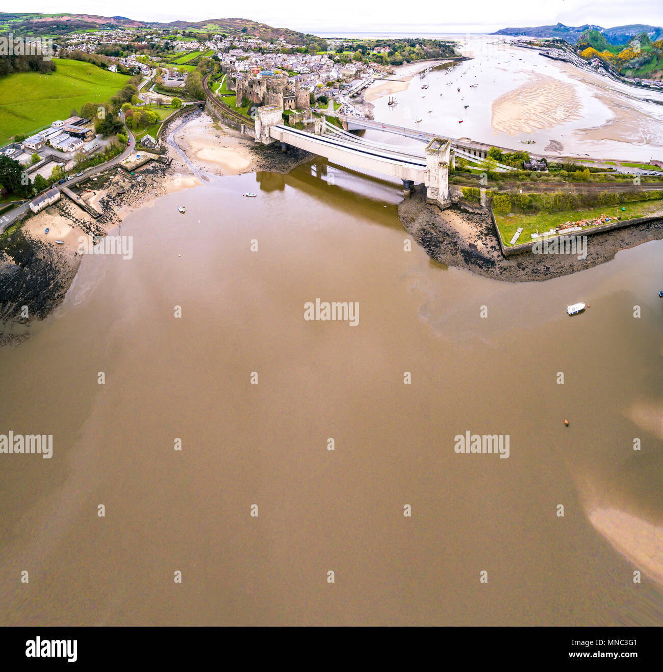 Conwy castle aerial hi-res stock photography and images - Alamy
