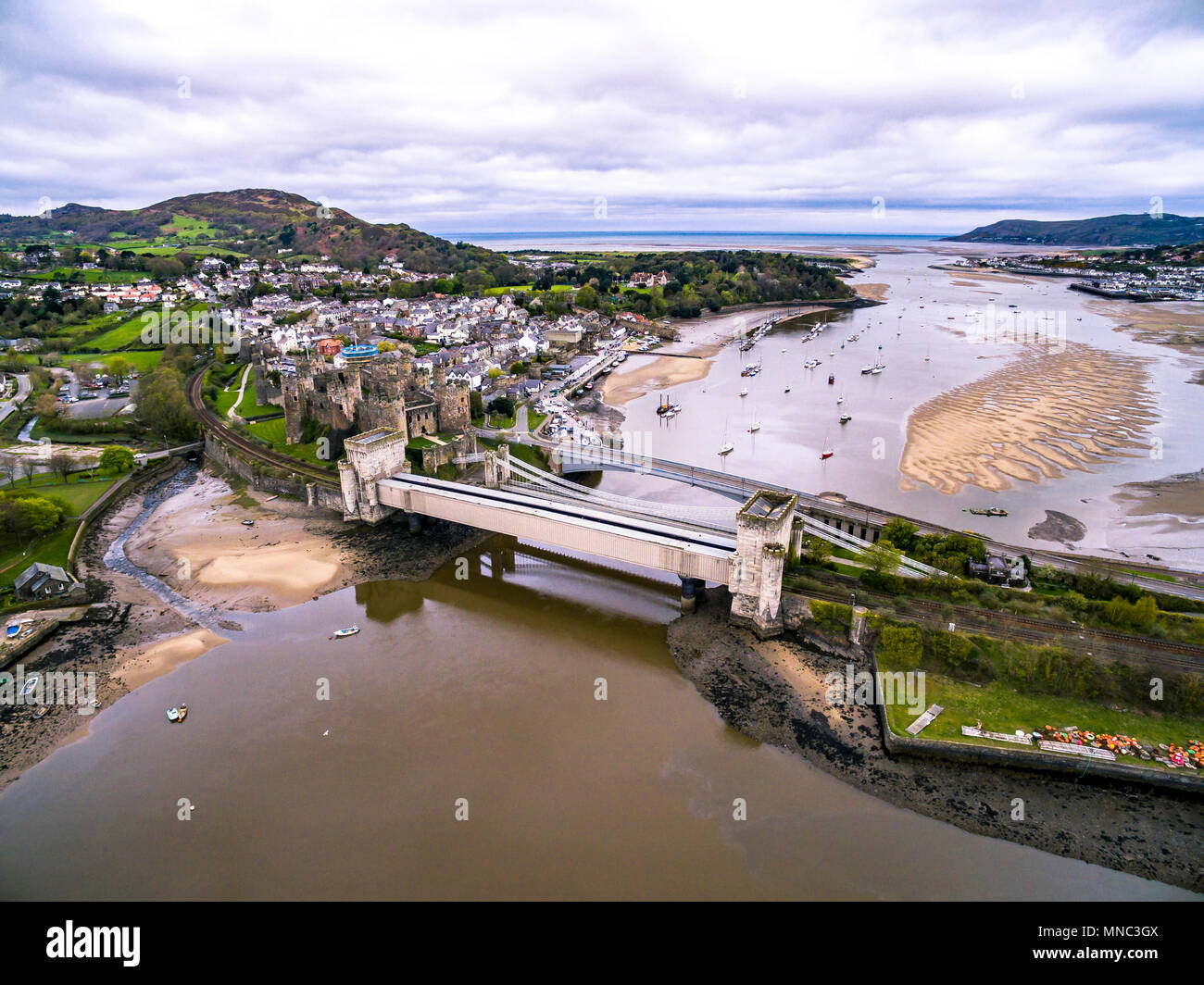 Conwy castle aerial hi-res stock photography and images - Alamy