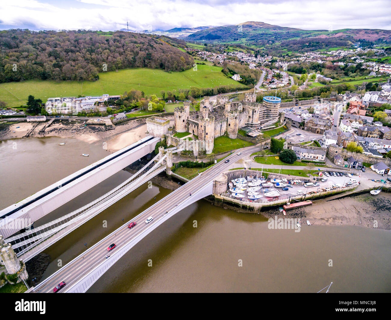 Conwy castle aerial hi-res stock photography and images - Alamy
