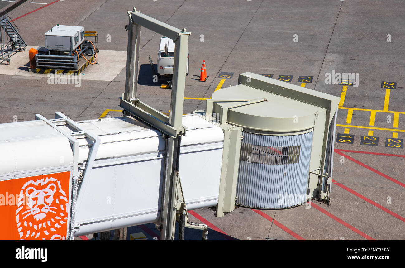 Amsterdam, Netherlands - May 04, 2018: A jetway / aerobridge at ...